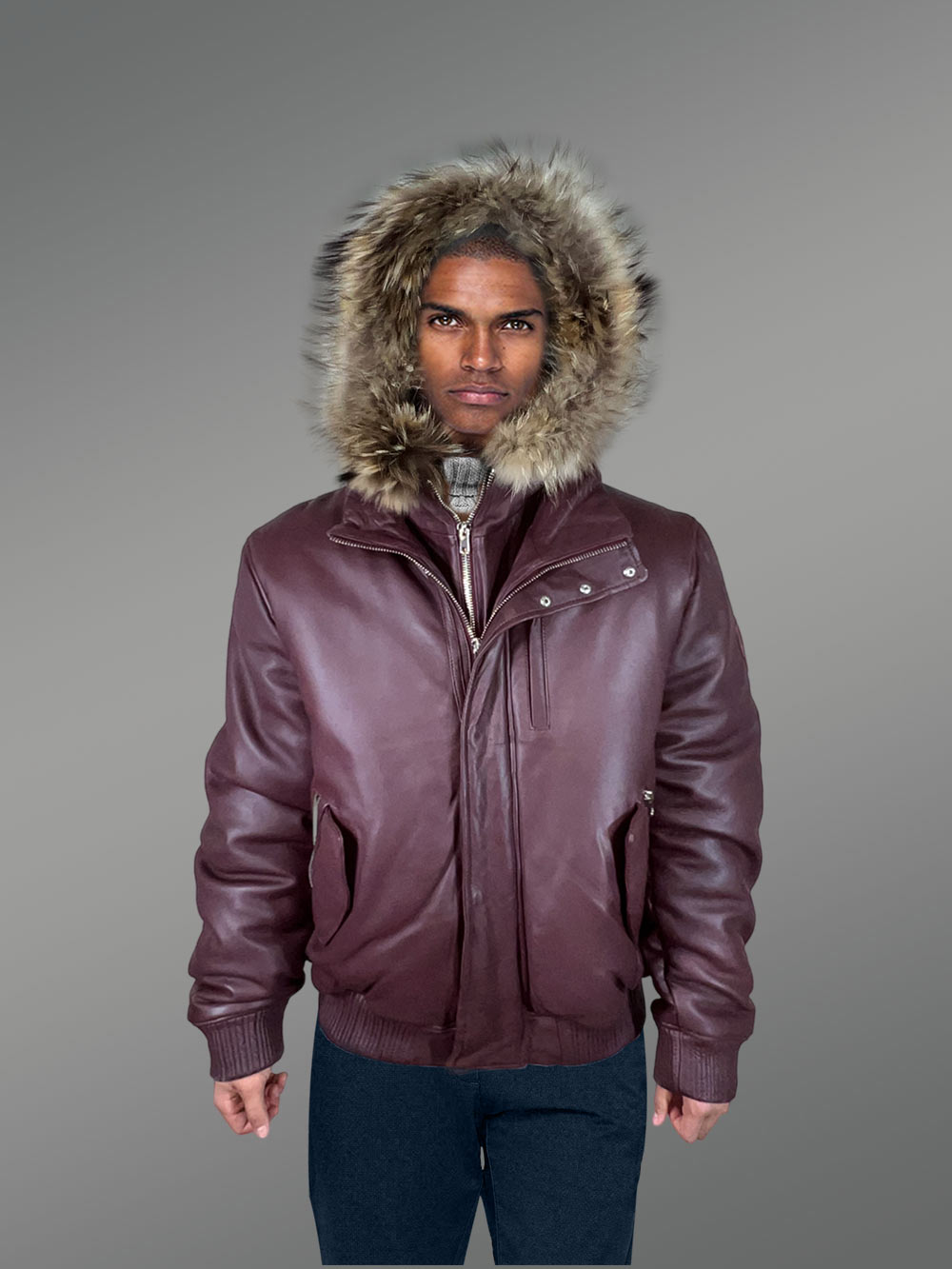 Men’s Puffy Bomber Jacket with Original Fur