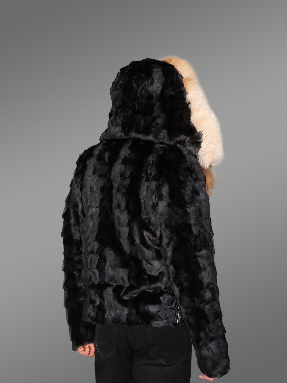 Black Mink Jacket in Fox Fur Collar and Hood
