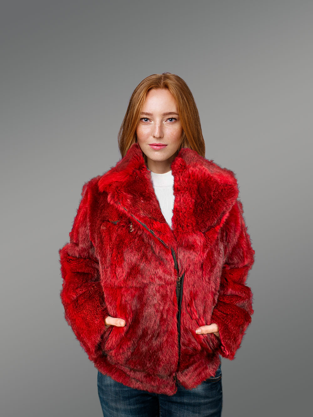 Rabbit Fur Biker Jacket for Women