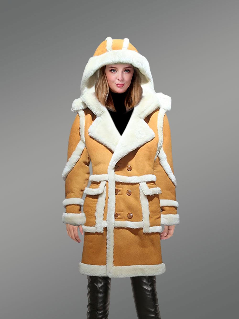 Women Shearling Coat Double Breast