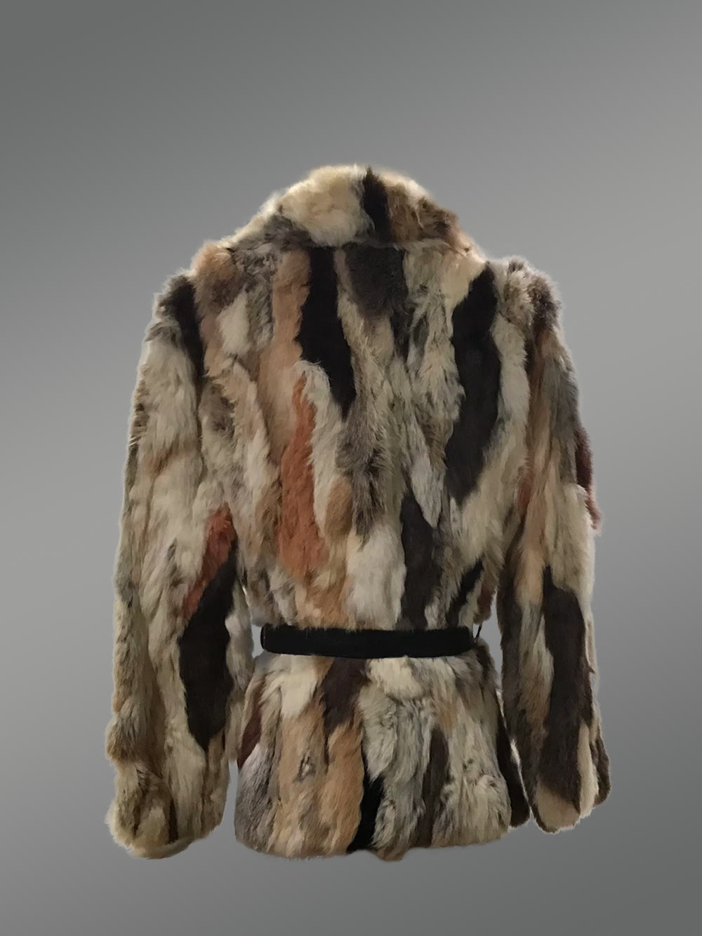 Multi Color Rabbit Coat with Tie Belt
