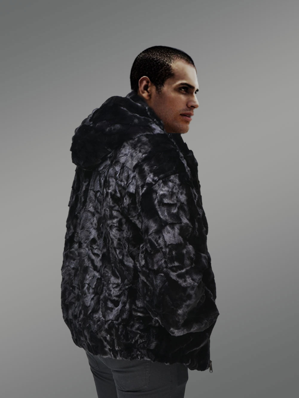 Sheared Diamond Mink Bomber with Hood