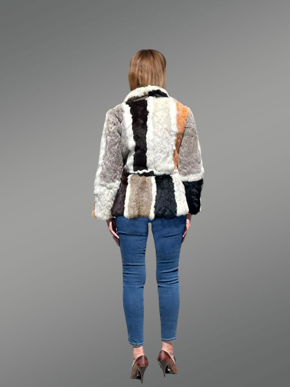 Multicolor Rabbit Fur Coat.