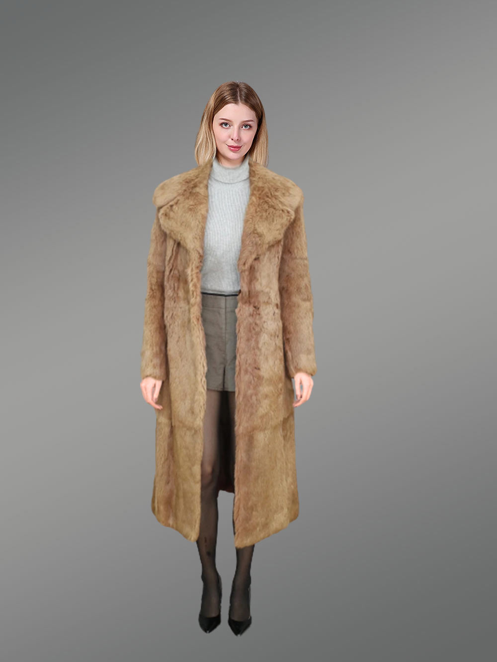 Real Rabbit Fur Trench Coat for Women