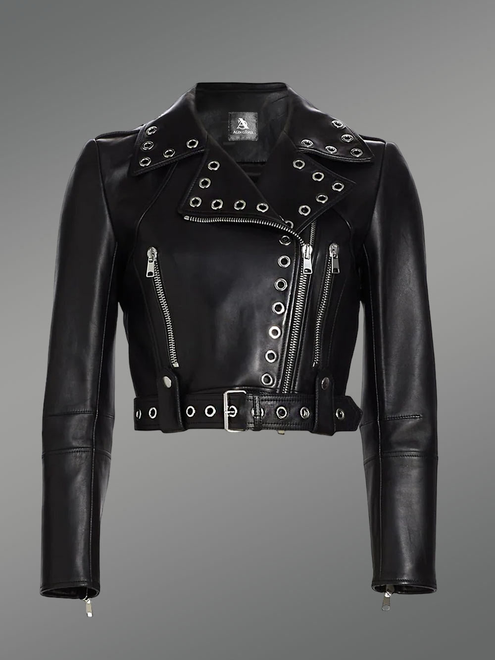 Metallic Crop Leather Jacket in black