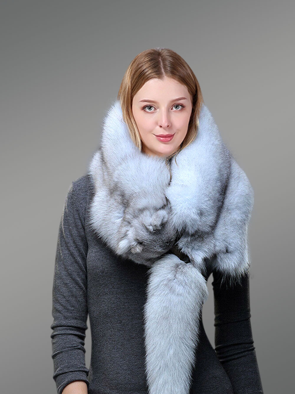 Fox Fur Scarf with fox face lookalike for Women