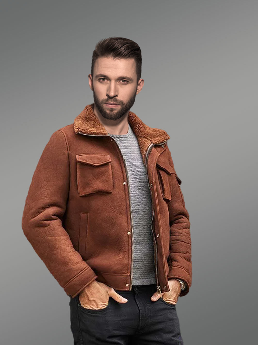 Mens Shearling Coat Natural Sheepskin Short Fur Overcoat