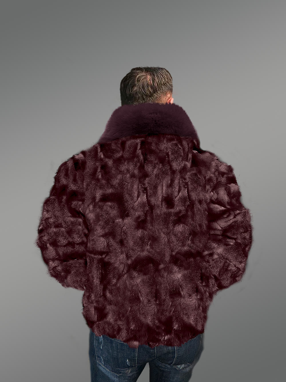 Jacket in Fox Fur for Men in Burgundy