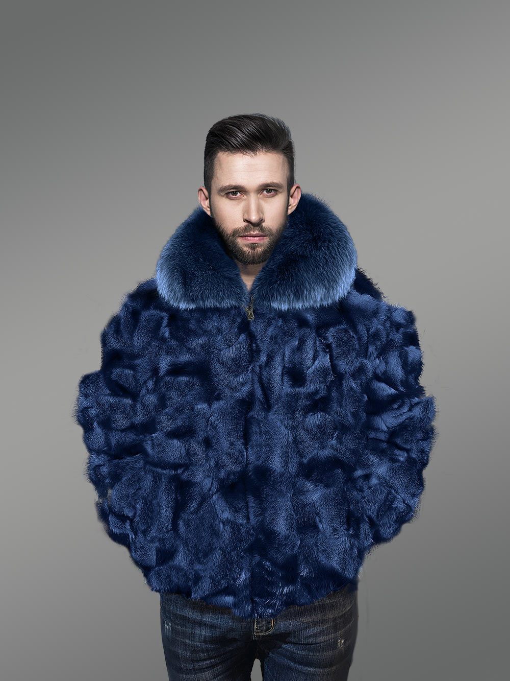 Furry Fox fur Bomber for Men