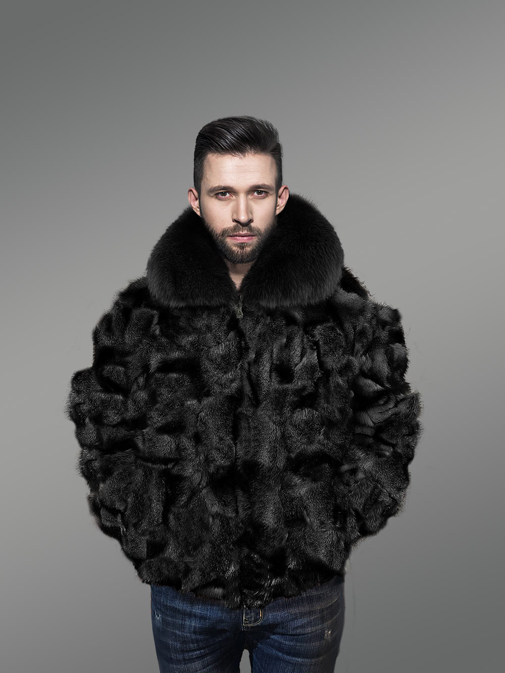 Bomber Fox Fur Jacket for Men to Sport a Rocking Look
