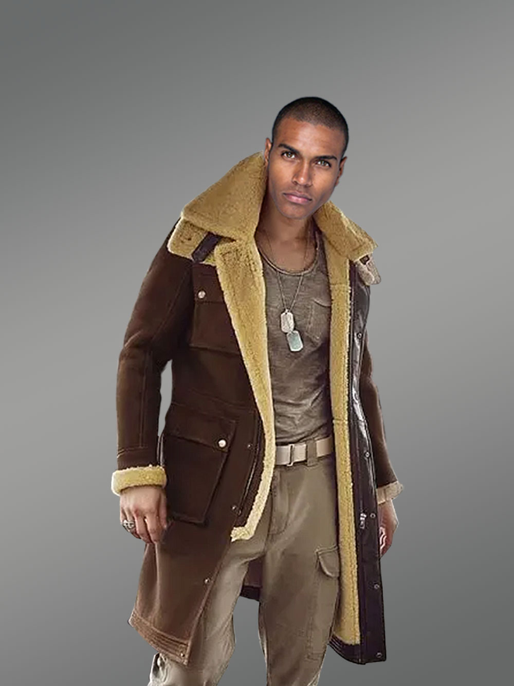 Posh Shearling Long Coat in Coffee for Men