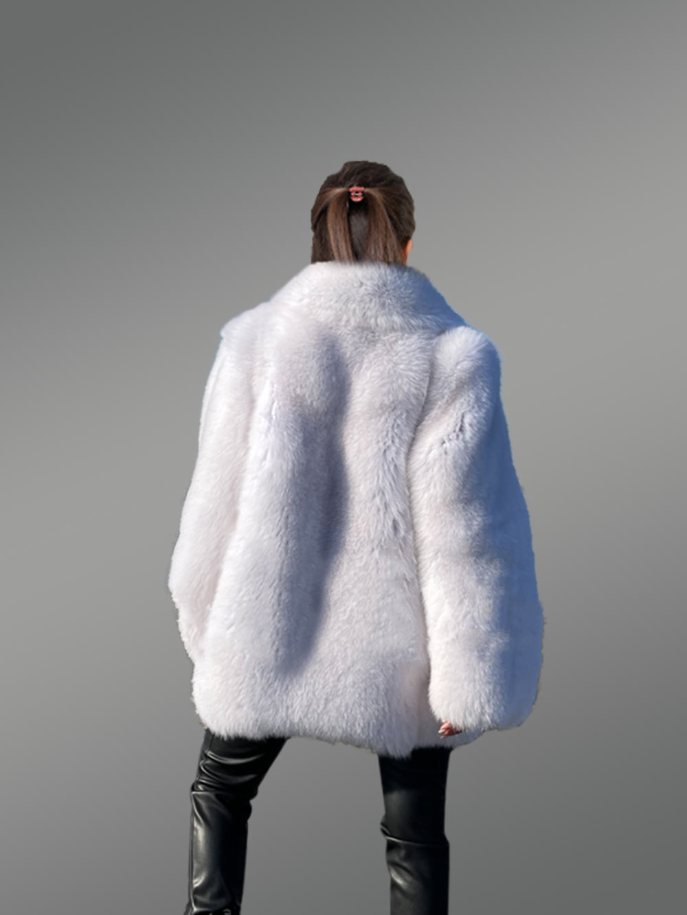 Dressy Dyed Fox Fur Coat in Snow White