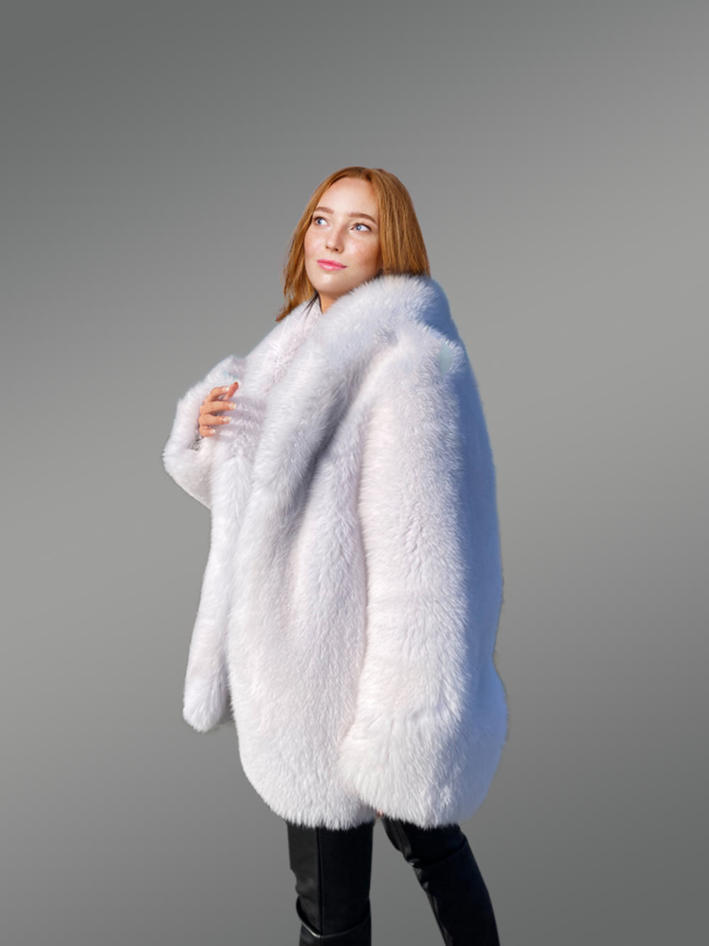 Dressy Dyed Fox Fur Coat in Snow White