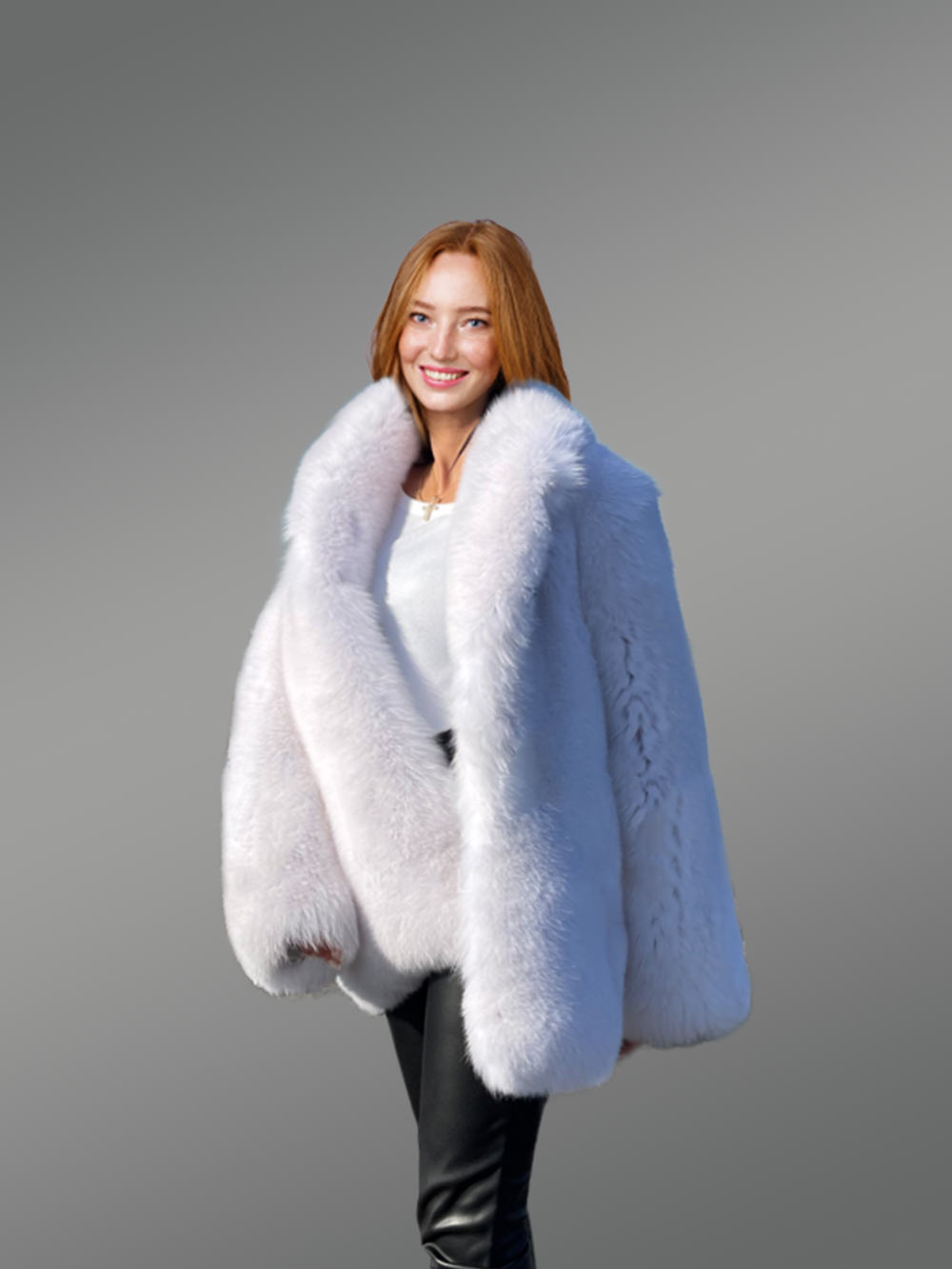 Dressy Dyed Fox Fur Coat in Snow White