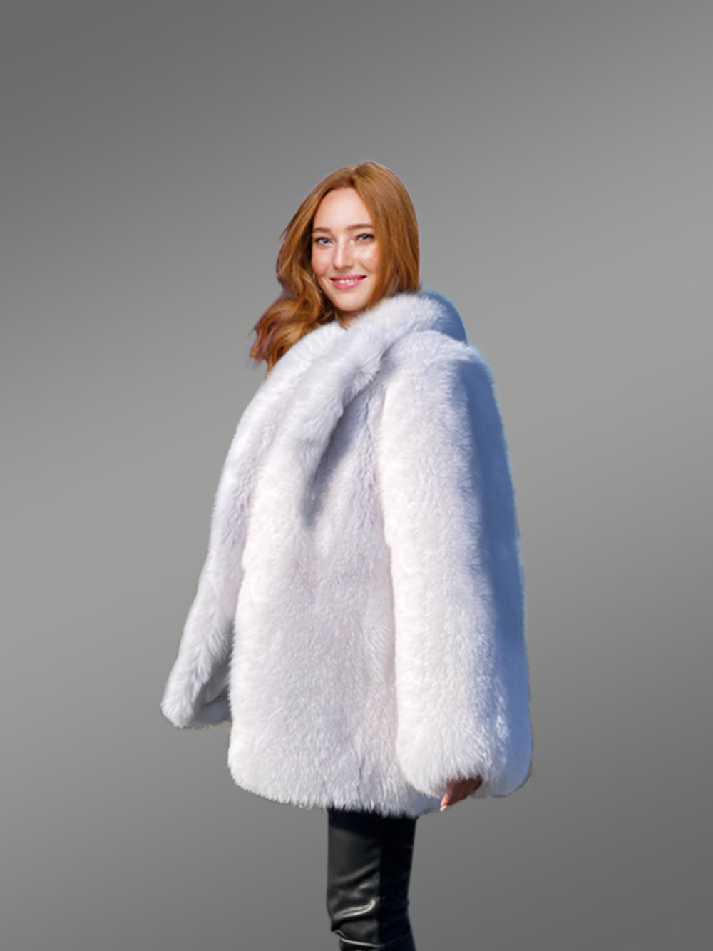 Dressy Dyed Fox Fur Coat in Snow White