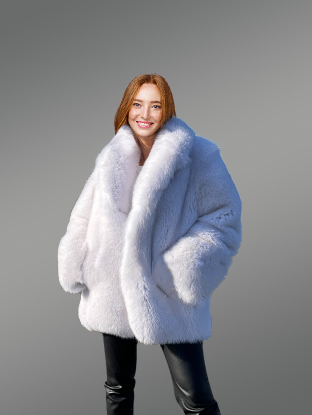 Dressy Dyed Fox Fur Coat in Snow White