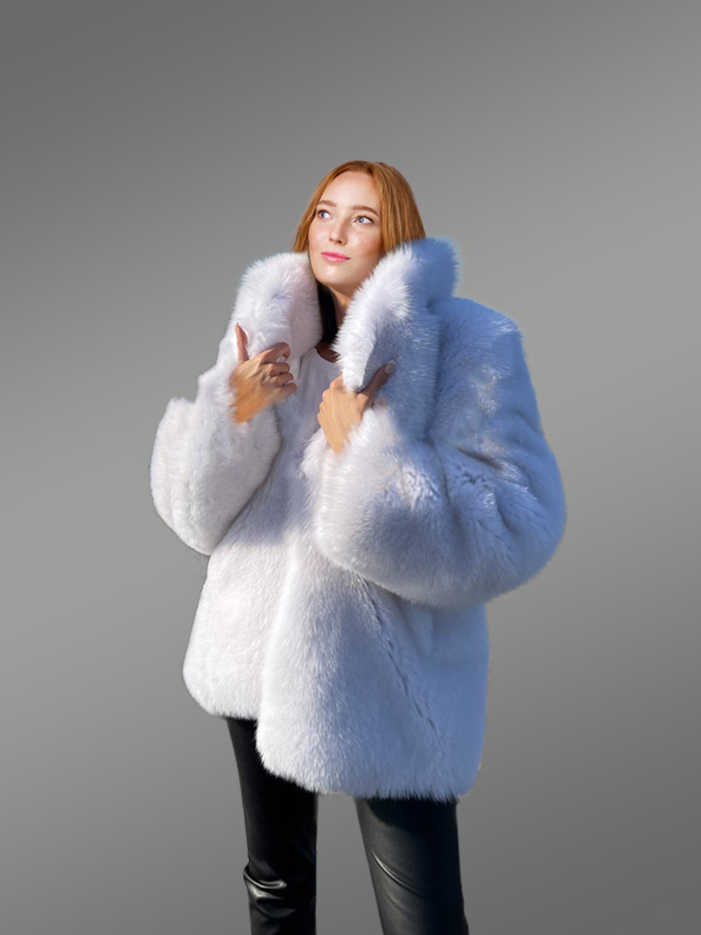 Dressy Dyed Fox Fur Coat in Snow White