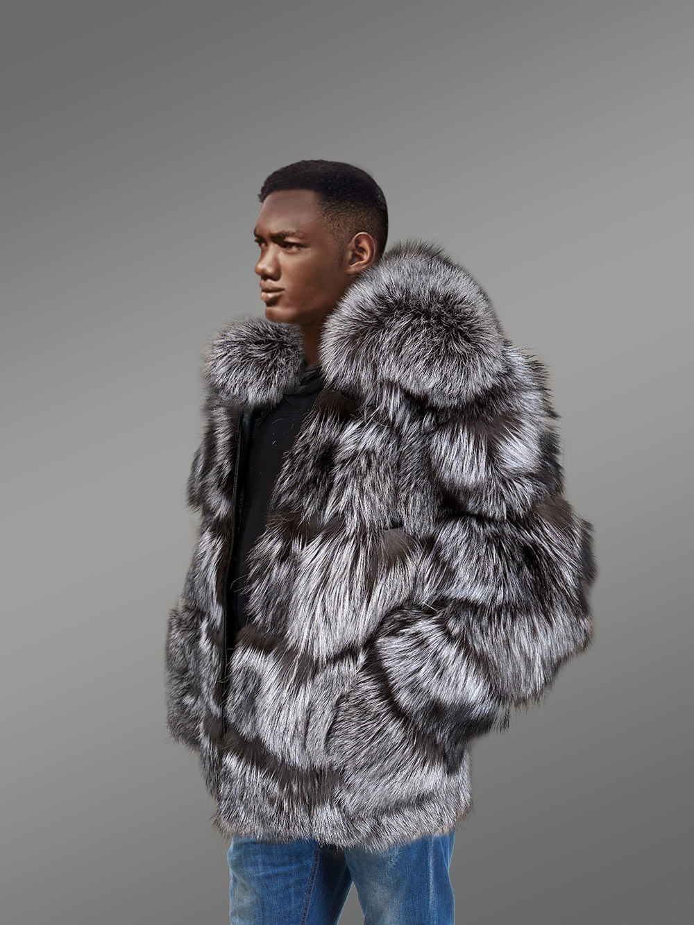 Mens Bomber Fox Fur Jacket