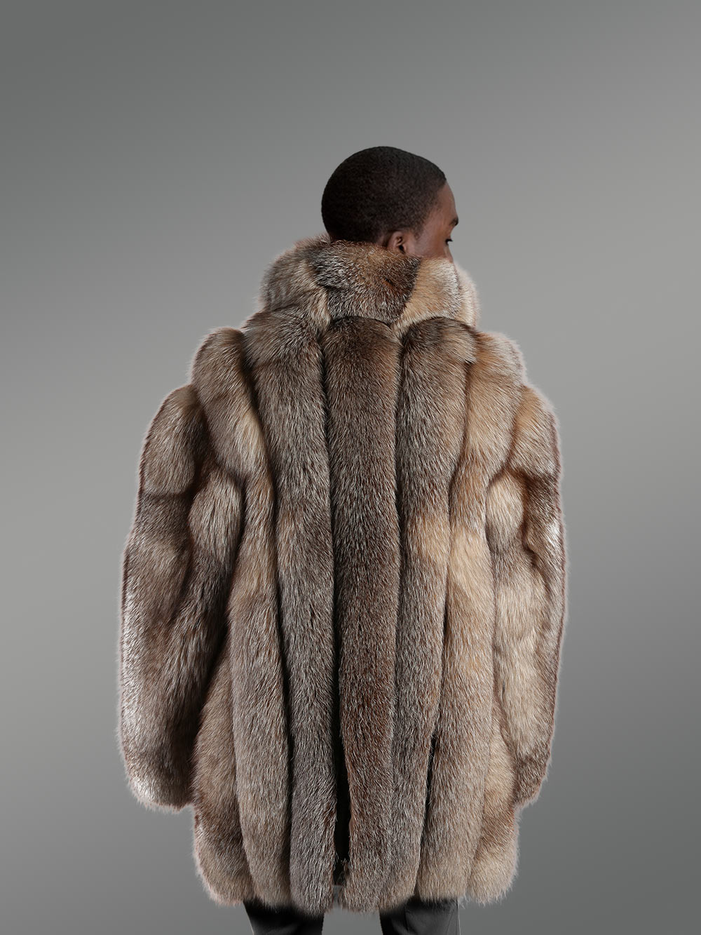 Crystal Fox Fur Coat with Vertical Pattern