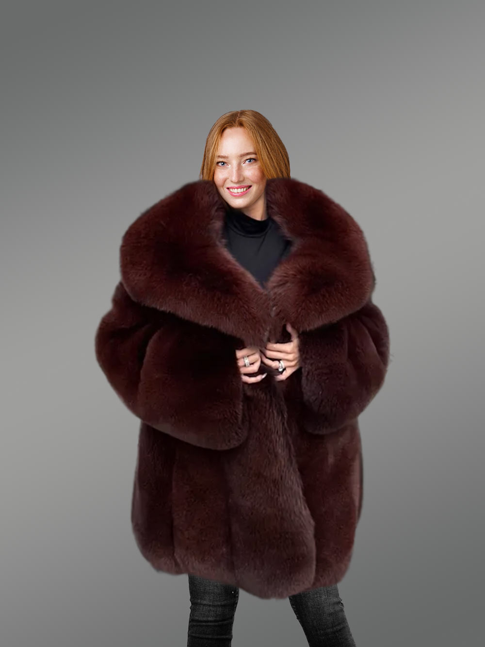 Dressy Dyed Fox Fur Coat in Snow White