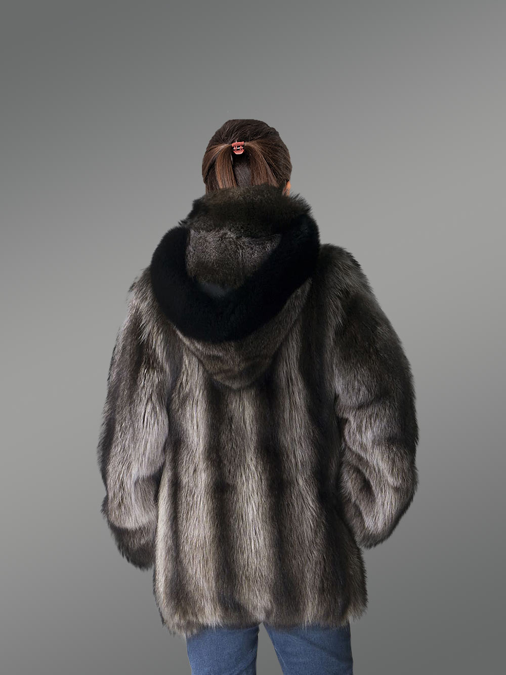 Womens Raccoon Fur Coat with Hood