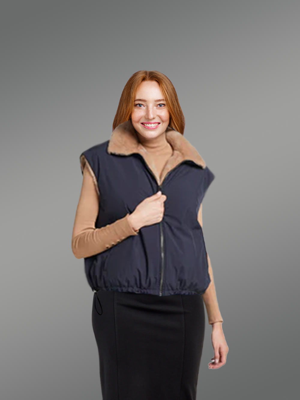 Womens Reversible Bomber Mink Vest