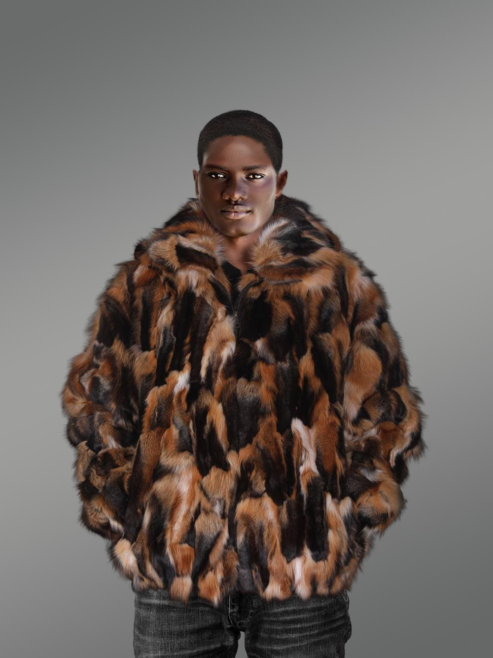 Multi Color Fox Fur Bomber Jacket