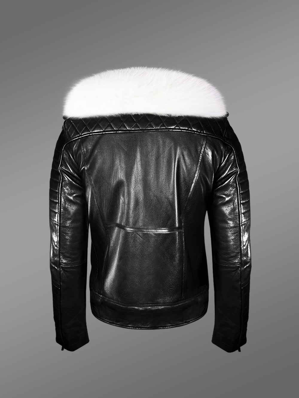 Leather Biker Jacket with Fox Fur Lapel